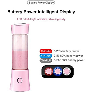 Toycol Portable Blender, Mini Personal Size Blenders for Smoothies and Shakes,Travel Juicer Cup Smoothie Maker with Updated 6 Blades USB Rechargeable Fruit Mixer with 4000mAh Battery16Oz Pink