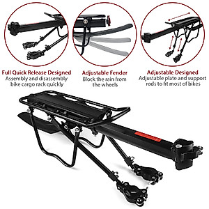 Dirza Bike Cargo Rack - Rear Rack with Fender - Quick Release - Adjustable - Aluminum Alloy 115 lbs Capacity - Black
