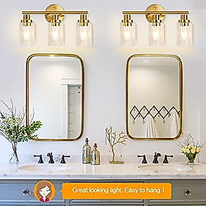 Watyo Bathroom Light Fixtures Gold Vanity Light 3 Light Wall Sconces Lighting Brushed Brass Bathroom Lights with Clear Glass Shades Bath Wall Lights Wall Lamp for Mirror Kitchen