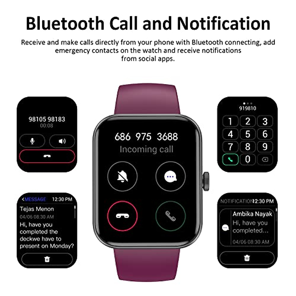 GERSVAR Smart Watch Bluetooth Calling (Answer/Make Call) 42mm Touch Screen, 100 Sports Modes Fitness Tracker with Heart Rate Monitor Blood Oxygen IP68 Waterproof,Compatible with Android iOS