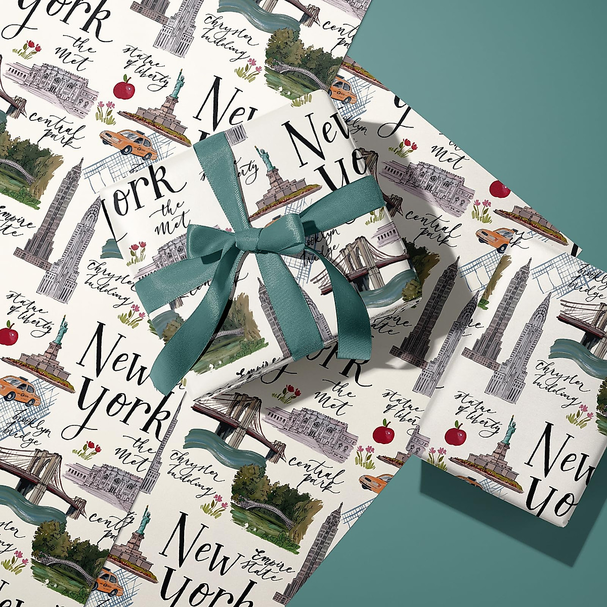 WRAPAHOLIC New York Wrapping Paper Roll - Mini Roll - 17 Inch x 33 Feet - New York City Design, Perfect for Birthday, Party, Holiday