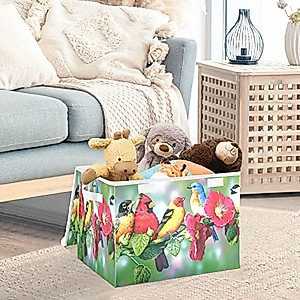 Kigai The Birds Gather on The Branches Storage Basket with Lid Collapsible Storage Bin Fabric Box Closet Organizer for Home Bedroom Office 1 Pack