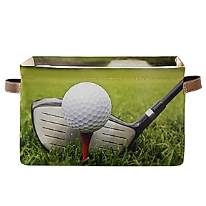 FZDXZJJ Sport Golf Ball Theme Storage Basket Bins, Decorative Baskets Storage Box Collapsible Storage Cubes Organizer with Handles for Nursery Shelf Closet Office Home Bedroom, 1 Pack