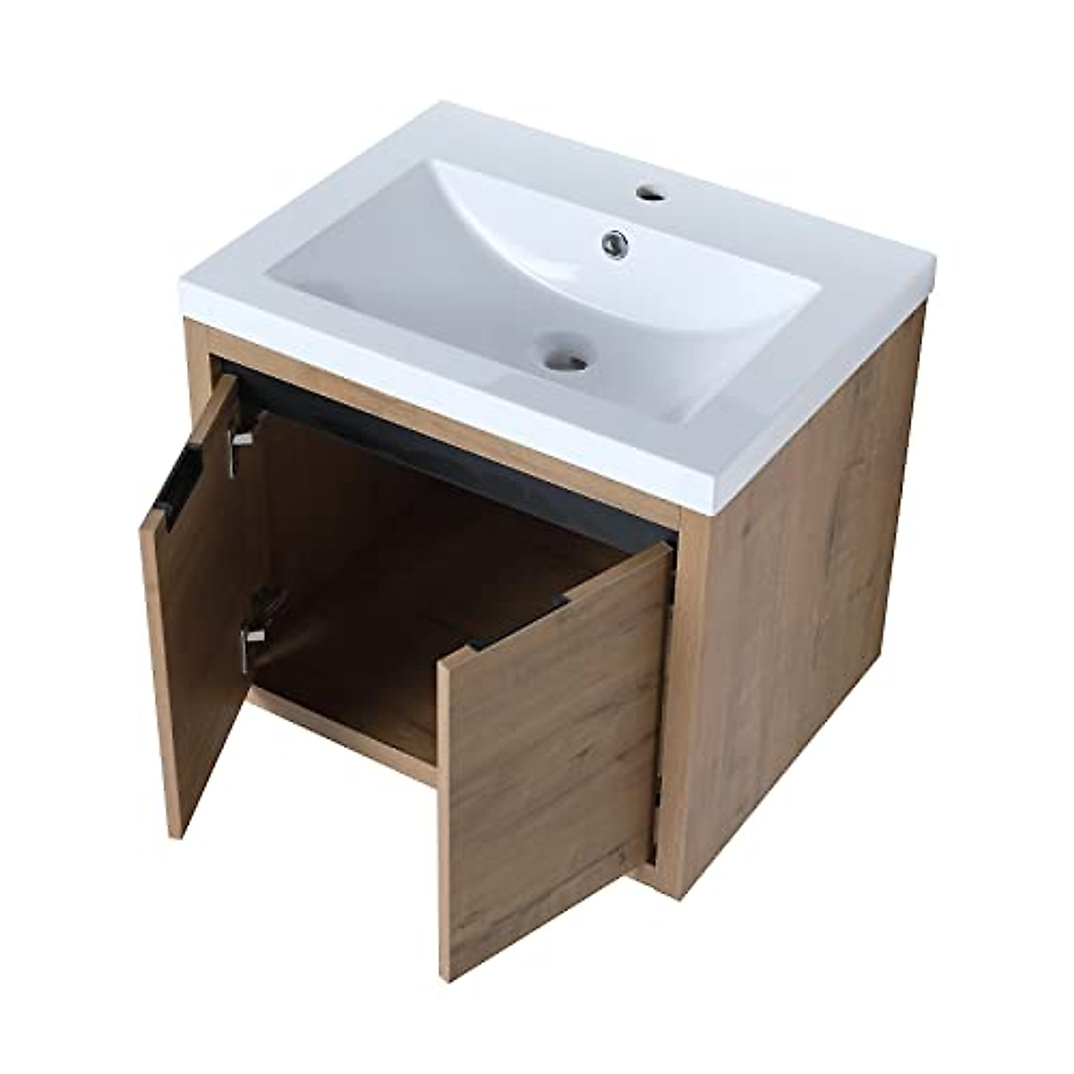 Voohek Bathroom Vanity with Basin Sink and Storage, Wall Mounted Floating Cabinet, for Small, Space Saving, 24 Inch, Imitative Oak #B