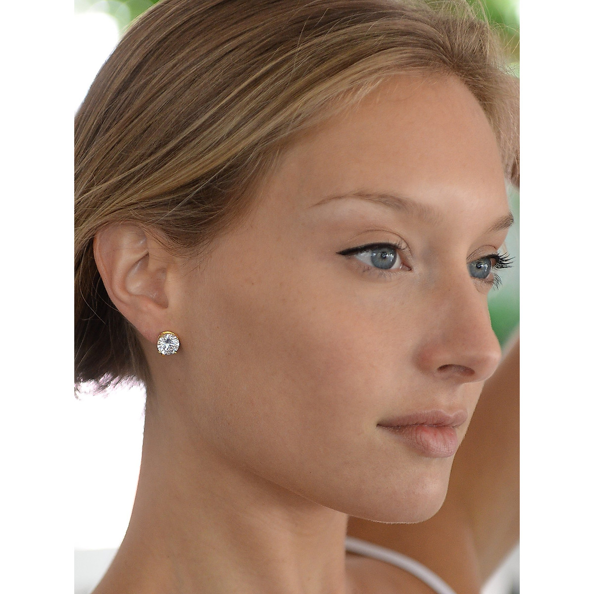 Mariell Gold Cubic Zirconia Crystal Wedding Clip On Stud Earring for Women, 2 Carat CZ, Birthday Gift