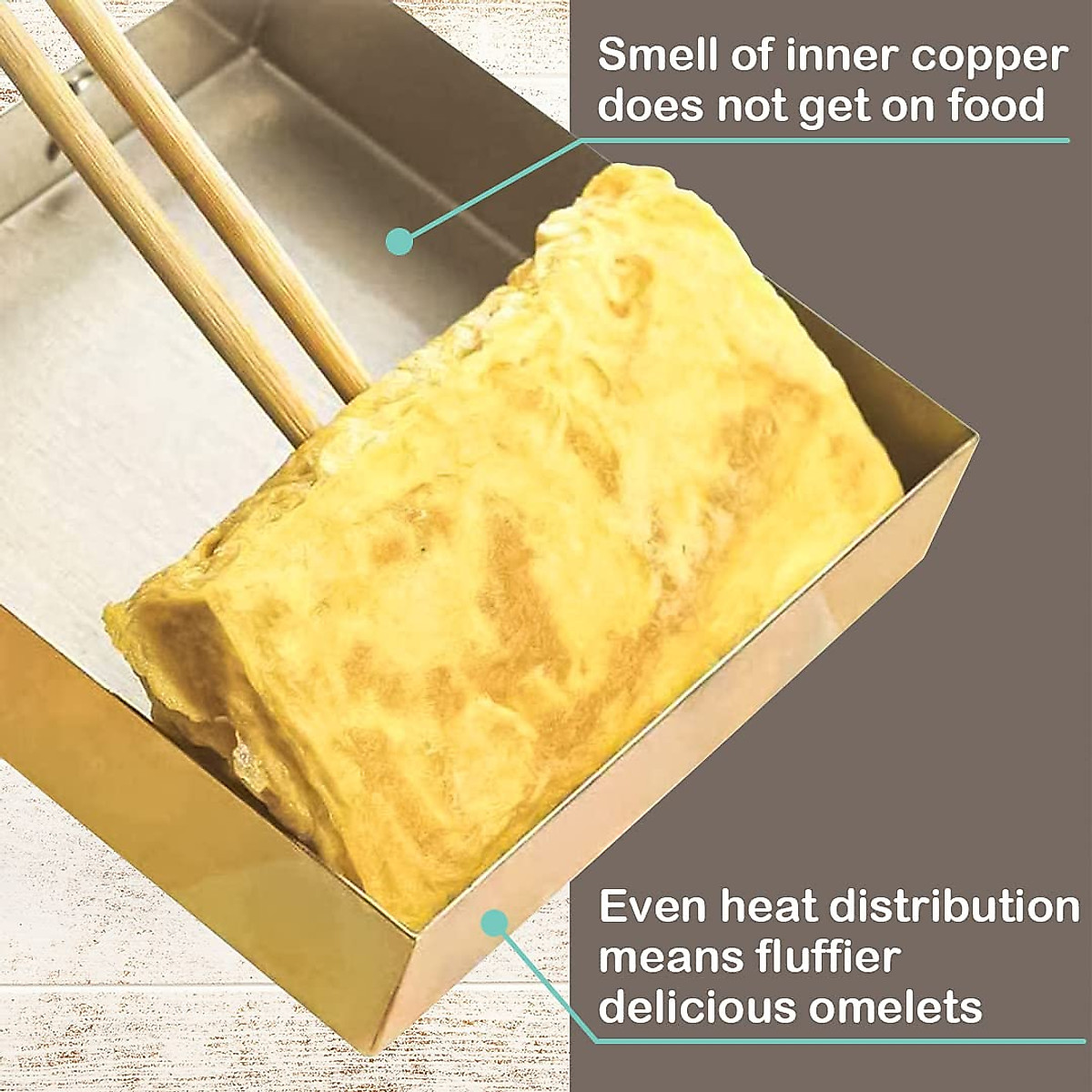 TIKUSAN Japanese Tamagoyaki Pan Omelets Copper Pan with Wooden Lid Made in Japan Square Frying Pan for Eggs 7.1 inch (18×18 cm)