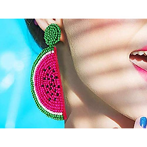 idealway Beads Fruit Watermelon Shape Drop Earrings For Women Statement Party Jewelry (Purple)