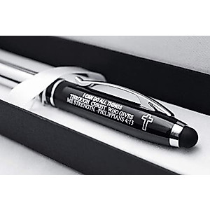 Philippians 4:13 Christian Gift Pen with Engraved Inspirational Bible Verse -"I Can Do All Things Through Christ Who Gives Me Strength" - Religious 3-in-1 Scripture Jesus Pen with LED Light and Stylus