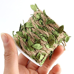 UCLEVER Artificial Vine Natural Hemp Rope Burlap Leaf Ribbon for Jungle Safari Birthday Party Decorations (33FT)