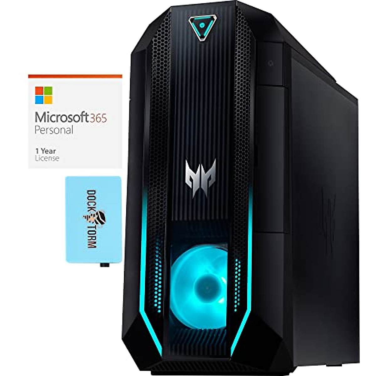 Acer Predator PO3-630 Gaming Desktop PC (Intel i7-11700 8-Core, 16GB RAM, 256GB PCIe SSD + 2TB HDD (3.5), GeForce RTX 3070, WiFi, Bluetooth, Win 11 Home) with MS 365 Personal, Dockztorm Hub
