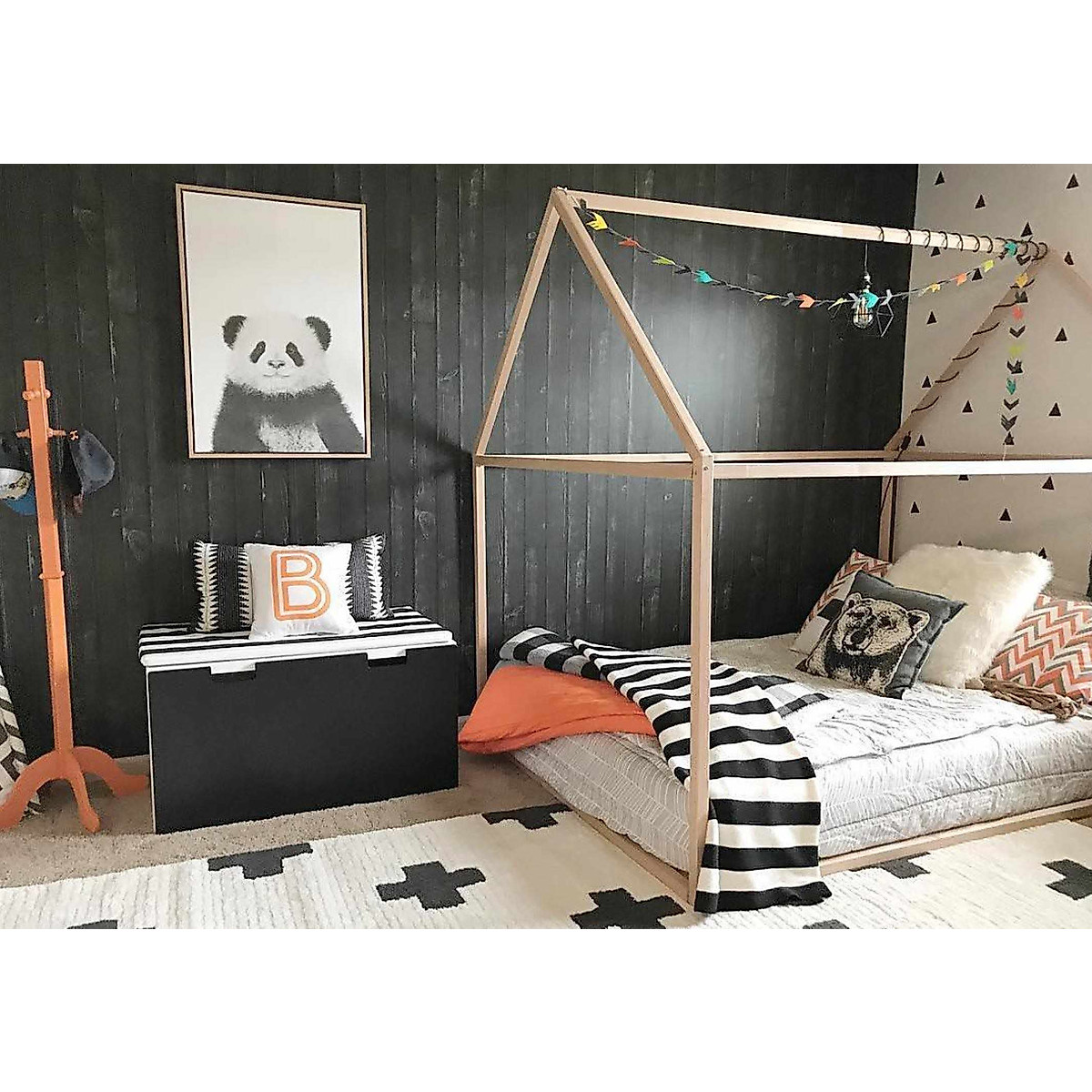 BoutiqueRugs Erath Swiss Cross Shag Area Rug - Black, Off White, Charcoal - 5'3" x 7'3"