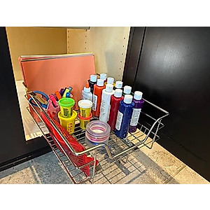 Deep Pull Out Cabinet Organizer 13.6" Wide x 17" Deep - Premium Kitchen Cabinet Pull Out Shelves for Cabinets - Slide Out Bottom Mounted Pantry Shelves and Cabinet Drawers - Easy Installation
