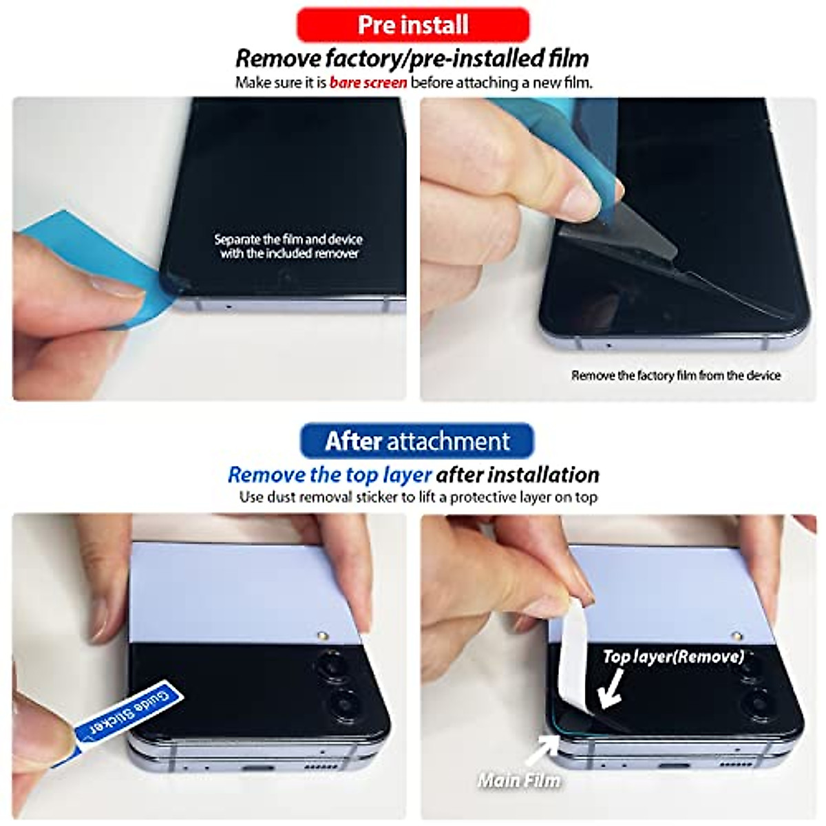 Whitestone GEN Film Screen Protector [Premium folding Film] Hinge Cover film Included, Hard Coated Film Screen Protector Anti-Bubble HD Clear PET Film Screen Guard for Samsung Galaxy Z Flip 4 (2022)