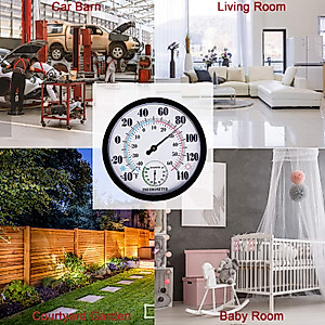 Indoor Outdoor Thermometer Large Wall Thermometer-Hygrometer Waterproof Does not Require Battery (Black)