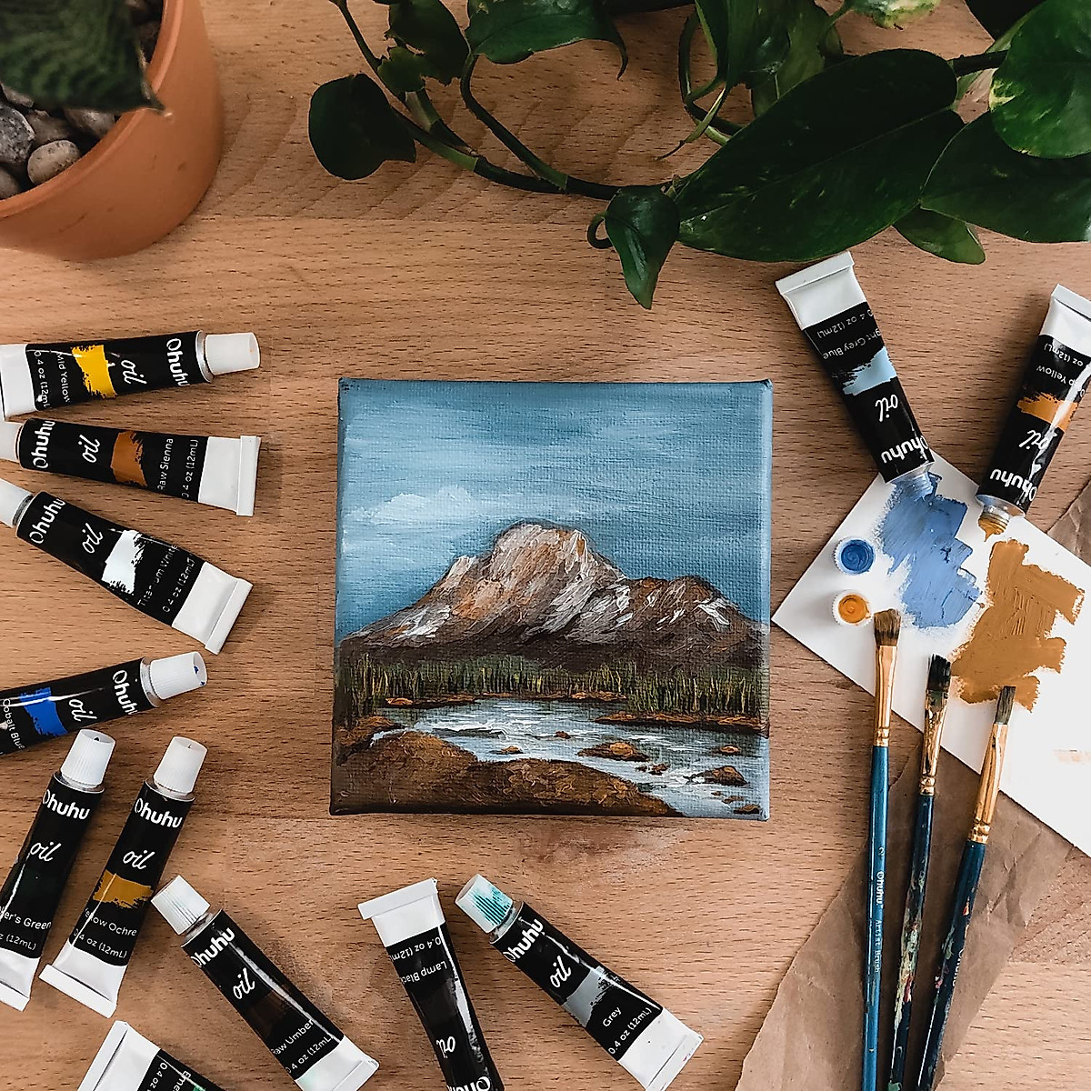 Ohuhu Oil Paint Set, 24 Oil-Based Colors, 12ml/0.42oz x 24 Tubes Non-Toxic Oil Painting Set Supplies for Canvas Painting Artist Kids Beginners Adults Classroom Great Art Supplies Gifts Ideal