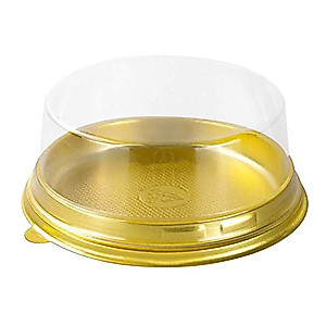 Cake Box - 50 sets Diameter 3 3/4 inch X H 1 1/4 inch Clear Plastic Mini Cake Box - Feast Cupcake Box - Muffin Box Biscuit Box Flat Top Box Bakery Cake Shop Sale Use (gold)
