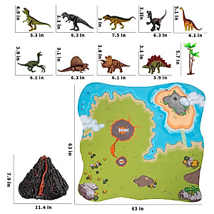 TEMI Dinosaur Toys with Simulation Volcano for Kids 3-5 Years, Toddlers Dinosaur Figures and Large Play Mat for Boys and Girls, Gifts for Preschool Toddlers (Size 63x63 in)
