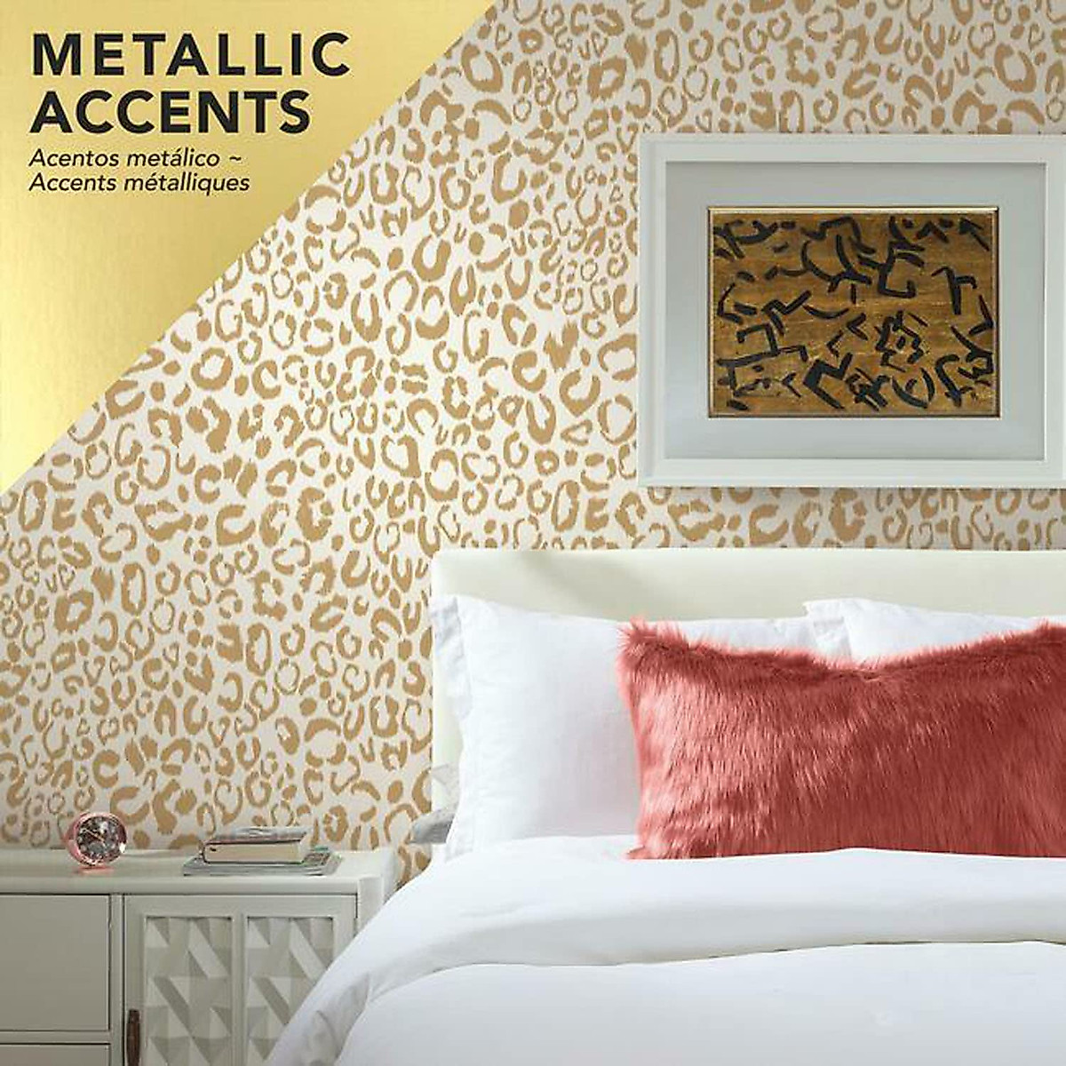 RoomMates RMK10700WP Metallic Gold Leopard Peel and Stick Wallpaper, 20.5" x 16.5 feet