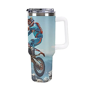 Motocross Dirt Bike Insulated Tumbler with Handle Stainless Steel Travel Coffee Mug with Lid And Straw 40oz
