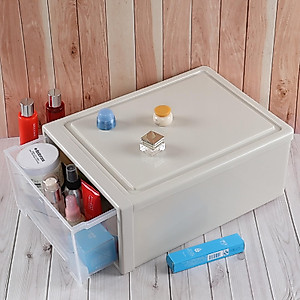 Gloreen 18 L Plastic Storage Drawer Unit, Stacking Desktop Drawer Boxes, 3 Pack