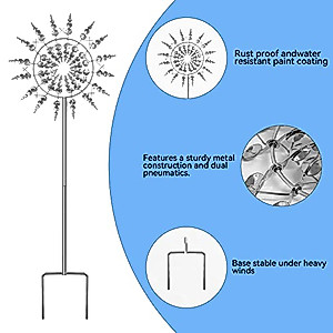3D Wind Powered Kinetic Sculpture,Unique and Magical Metal Windmill,Wind Sculptures,Metal Wind Spinner Solar, Lawn Wind Spinners for Yard/Garden Decoration,Spring Easter Decorations (Silver)