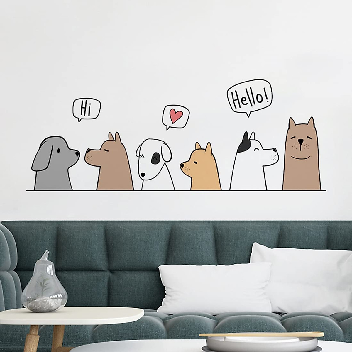 Buer Homie Decals Wall Stickers, Dog Cartoon Animal Decor, Dogs 'Say Hi'