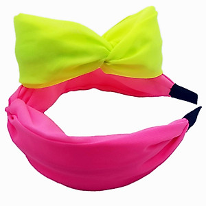 hodooly 2 Pieces Knotted Headbands Fluorescent Turban Hairband Wide Hair Hoops for Women Girls Hair Accessories