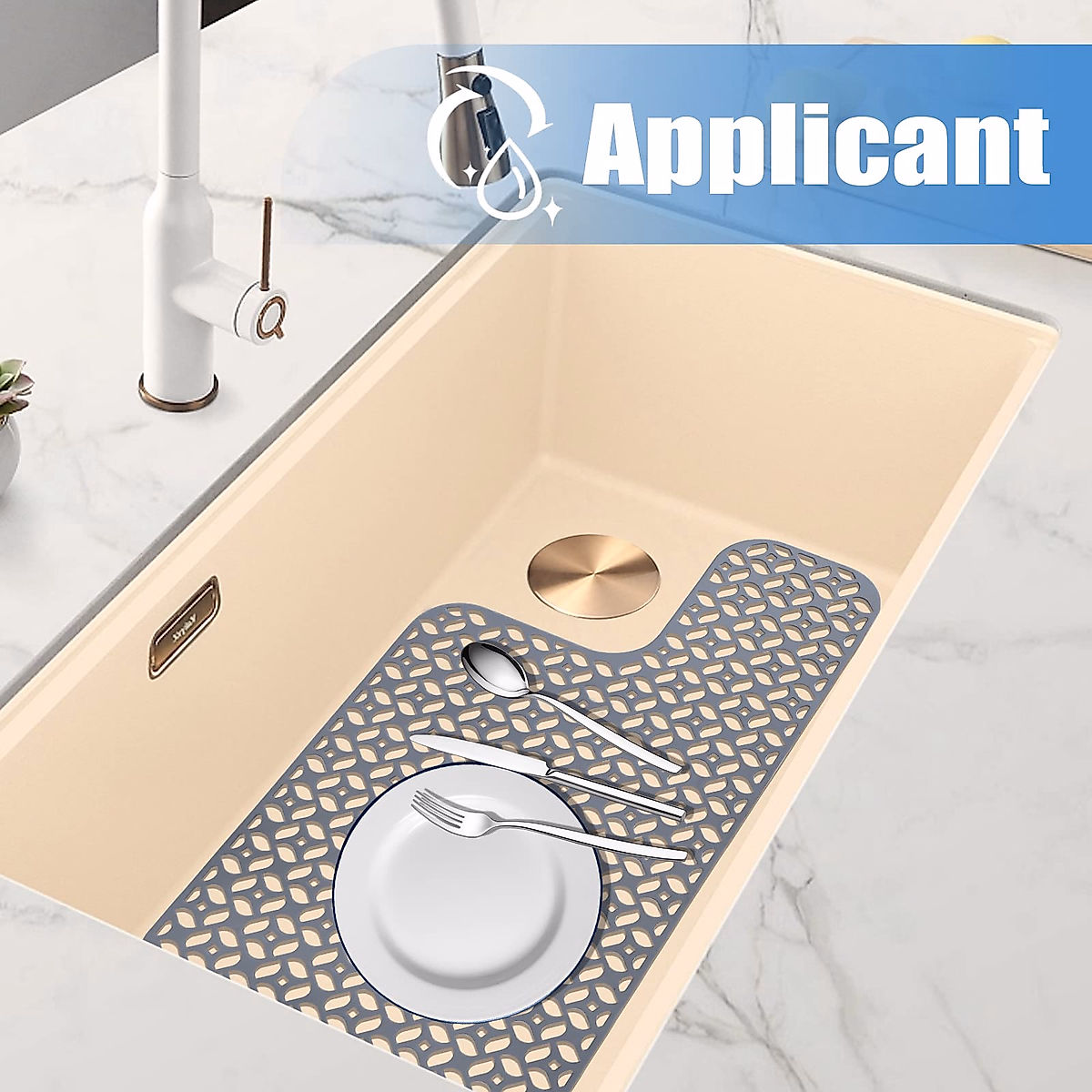 JUSTOGO Silicone Sink Mat, Left & Right Drain Sink Protectors for Kitchen Sink Grid Accessory, 1 PCS Non-slip Sink Mats for Bottom of Kitchen Farmhouse Stainless Steel Porcelain Sink (28.2''x 14.2'')