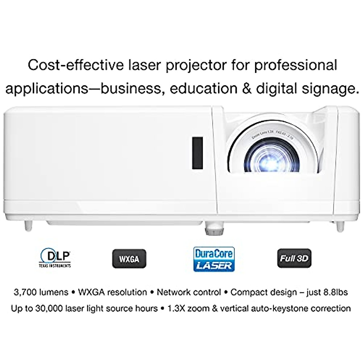 Optoma ZW370 WXGA Professional Laser Projector | Compact Design & Bright 3700 lumens | DuraCore Technology, Up to 30,000 Hours | Network Control | Quiet Operation | 10W Speaker Built in