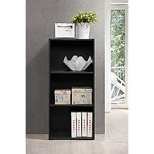Hodedah Import 3 Shelf Bookcase, Black