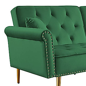 WILLIAMSPACE Green Sectional Couches for Living Room, Sectional Sofa with Recliner, Convertible L-Shaped Sofa with Sleeper, Comfy Velvet L-Shape 3 Seats Sofa and Pillows for Small Spaces