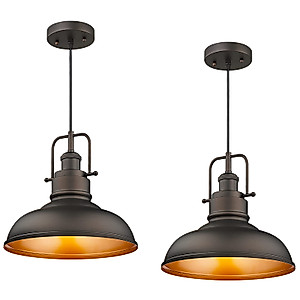 Emliviar 2 Pack Farmhouse Pendant Lights for Kitchen Island, 1-Light Ceiling Hanging Lights with Metal Dome Shade, Oil Rubbed Bronze Finish, YE262M1L-2 ORB