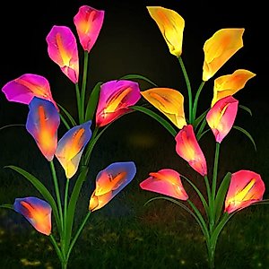 Arrozon Solar Garden Lights Outdoor Garden Decorative with 16 Calla Lily Flowers, Solar Flowers Lights Outdoor Garden Waterproof IP65 for Garden, Pathway, Patio, Yard, Porch, Backyard, 4 Pack