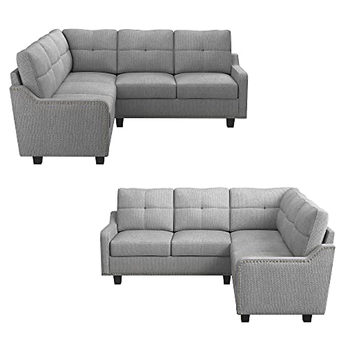HONBAY Convertible Sectional Sofa, L Shaped Couch, Reversible 4 Seat Corner Sofa for Small Apartment,Light Grey, 82.7/''D x 82.7/''W x 36.2/''H