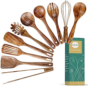 Natural Teak Wood Kitchen Utensils with Spatula and Ladle (10)