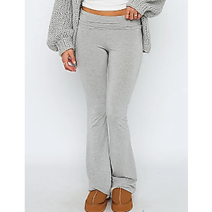 KMBANGI Women Skinny Pants Fold Over Bootcut Stretchy Yoga Flare Leggings Long Y2k Joggers Sweatpants Lounge Streetwear(Daily Light Gray,S)