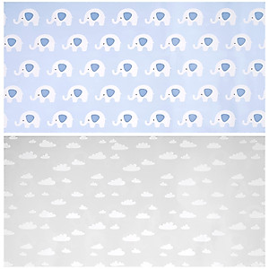 LeZakaa Reversible Baby Shower Wrapping Paper - Jumbo Roll - Elephant in Blue & Cloud in Gray for Baby Boy - 24 inches x 100 Feet (200 sq.ft.)