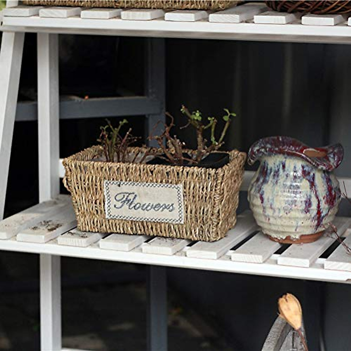 Hemoton Woven Hamper Basket with Handles Wicker Seagrass Belly Basket Wicker Flower Basket with Handle Wicker Hamper Baskets for Gifts Flower Pot Indoor Flower Girl Storage Basket Bamboo