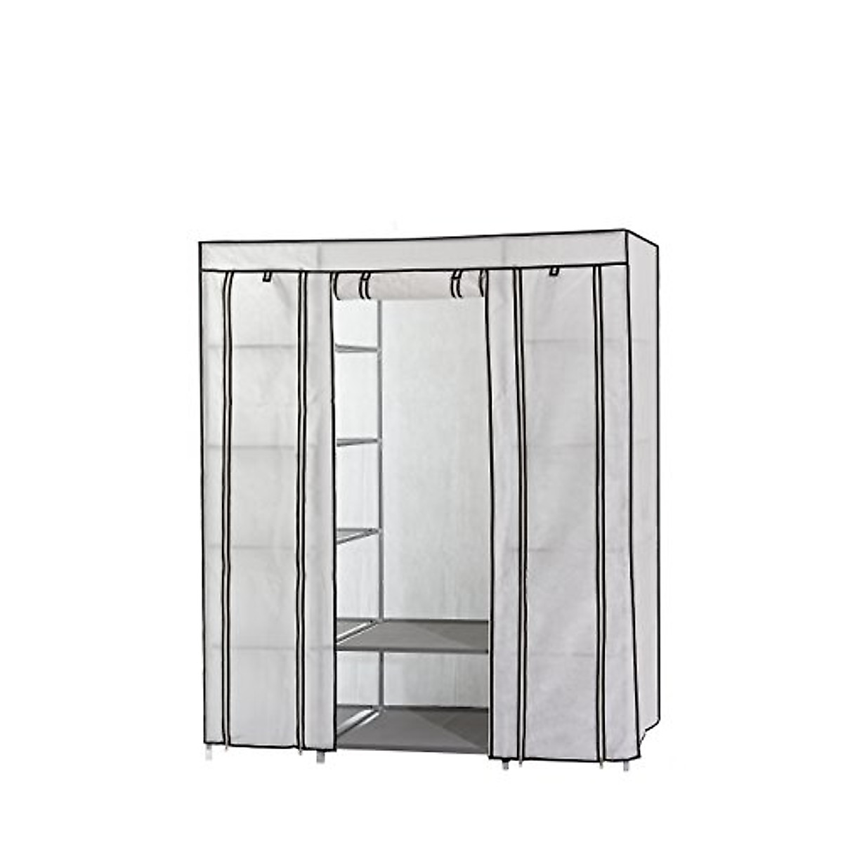 Dream Palace Portable White Fabric Wardrobe, Shelves, Covered Closet Rack, Sock Organizer, Hanger 59 inches