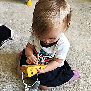 Early Development Toys Wooden Lacing Toys, Montessori Activity Caterpillars Eat Apple and Kids Cheese Toys, Children Learning Educational Wood Block Puzzles Toy for Toddlers Boys Girls