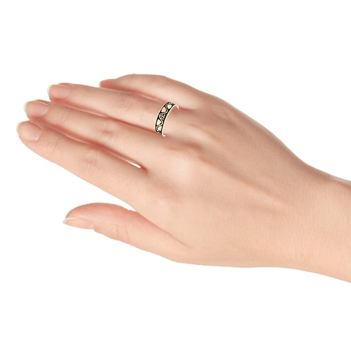 Antiqued with Grape Leaves Band, 10k Yellow Gold, 12k Green and Rose Black Hills Gold Size 8