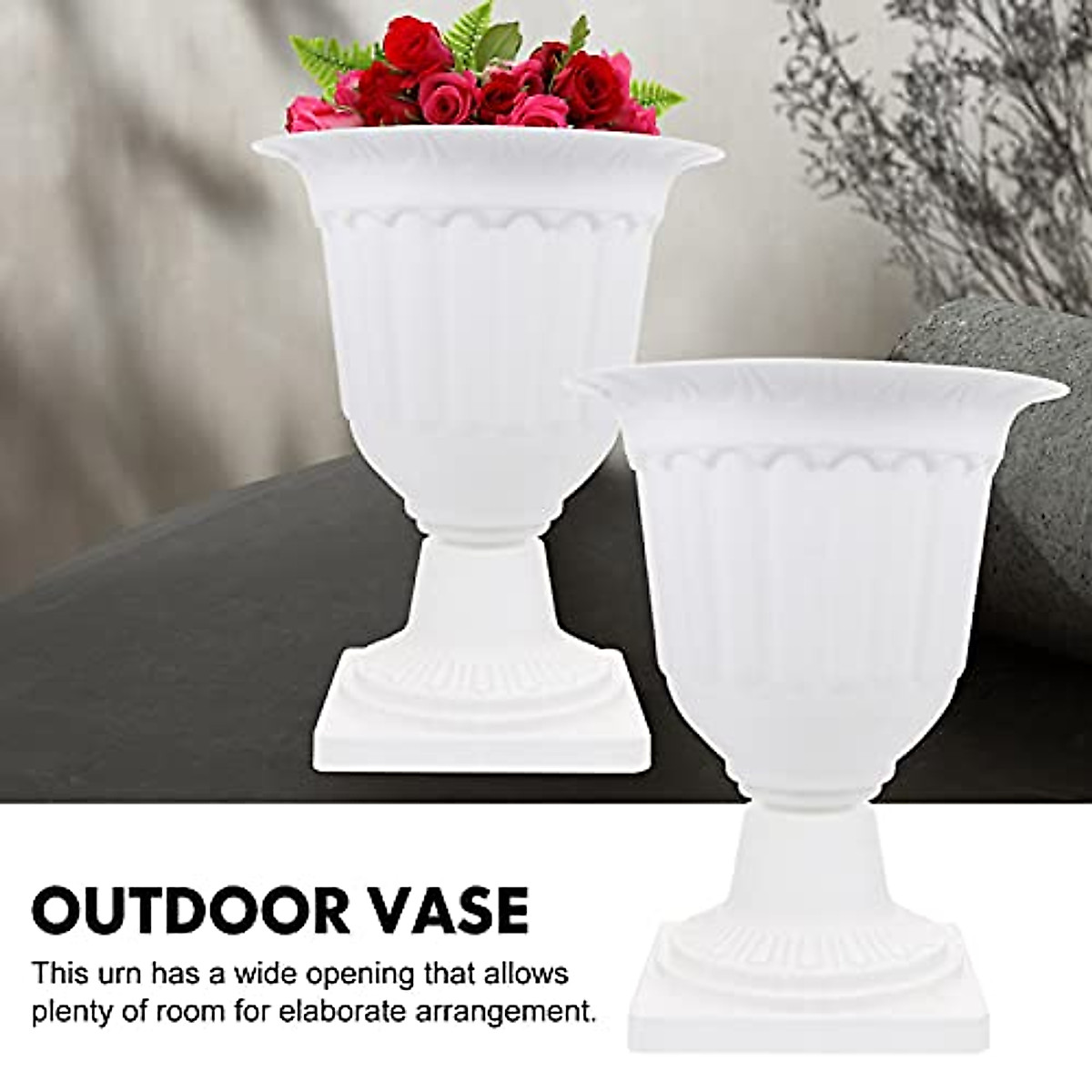 Classic Urn Planters (Set of 2) - Tall Outdoor Plastic Pots