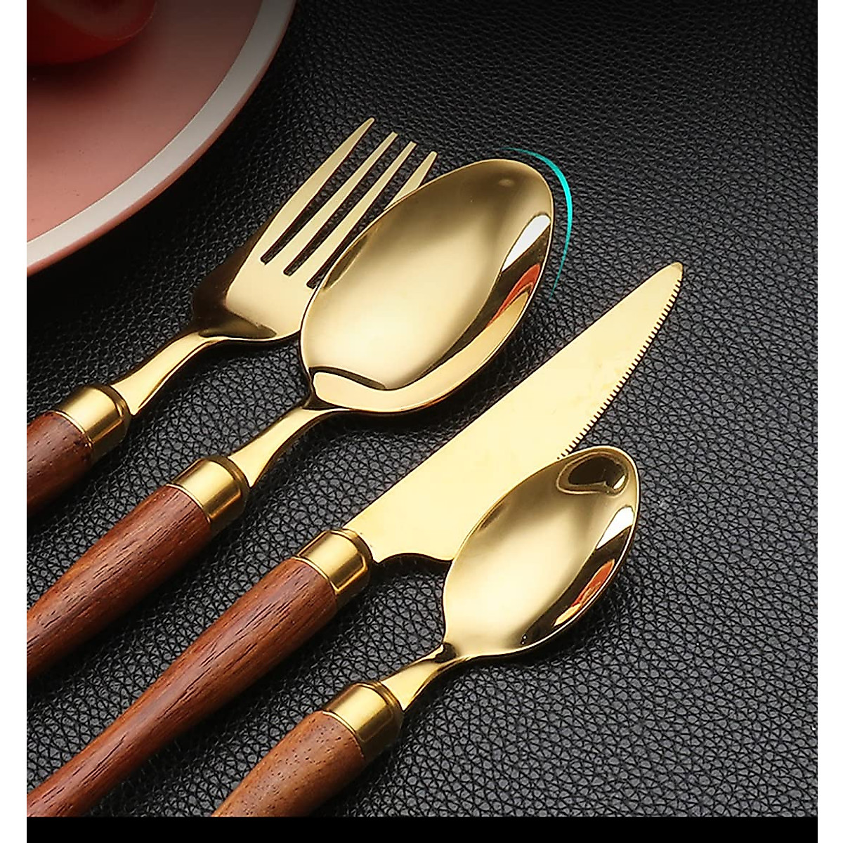 Wooden Silverware Set for 6 ，Retro 30 Pieces Stainless Steel Cutlery Flatware Cutlery Set for Gatherings Wedding Christmas Party Halloween Kitchen Mirror Polished - Pear Wooden Handle