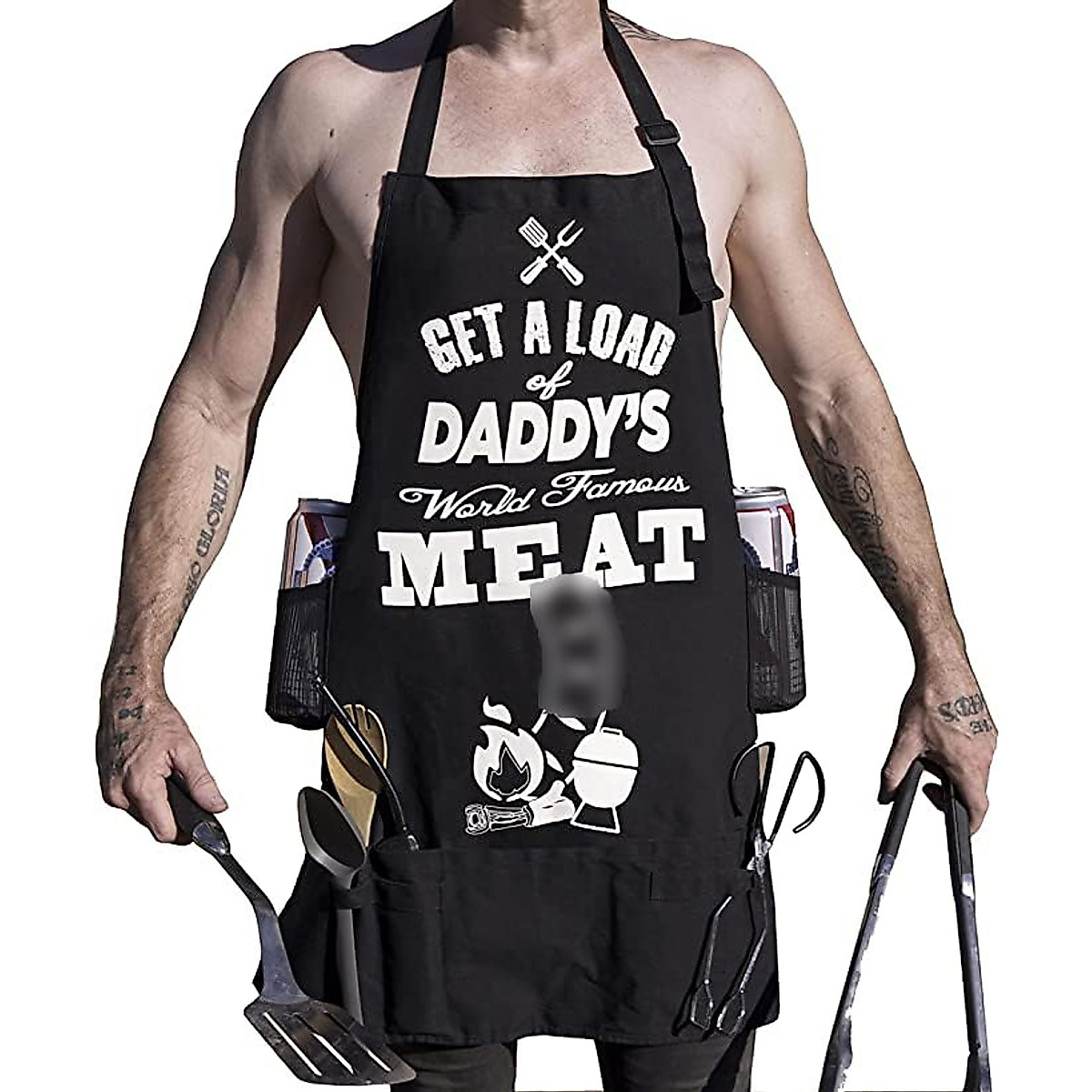Nowhere America - "Get a Load" - Trashy Funny BBQ Apron for Daddy - 100% Canvas - 5 Pockets - 4 Tool Loops - 2 Beer Holders !!