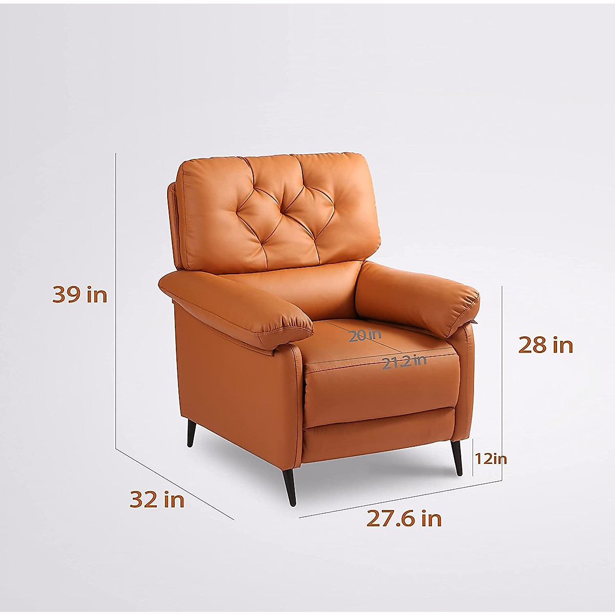 olimix Recliner Chair Push Back PU Leather Recliner Single Sofa Living Room Chair Modern Reclining Chair Recliner Sofa 21.2" Width (Orange)