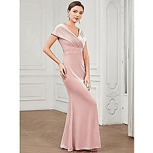 Ever-Pretty Women's V Neck Cap Sleeves Backless Memaid Long Autumn Velvet Formal Evening Gowns Pink US8