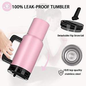 Barpertik 40 oz Tumbler with Flip Straw&LeakProof Lid|Quencher ProTour Flip Straw Tumbler|Built-in Straw|Stainless Steel|Water Bottle Insulated Cup|BPA Free|Gifts|Pink
