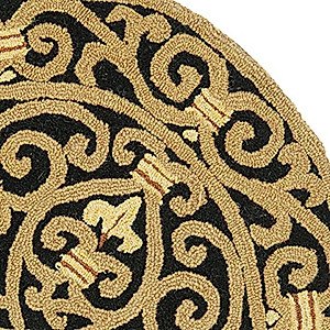 SAFAVIEH Chelsea Collection 3' Round Black HK11A Hand-Hooked French Country Wool Area Rug