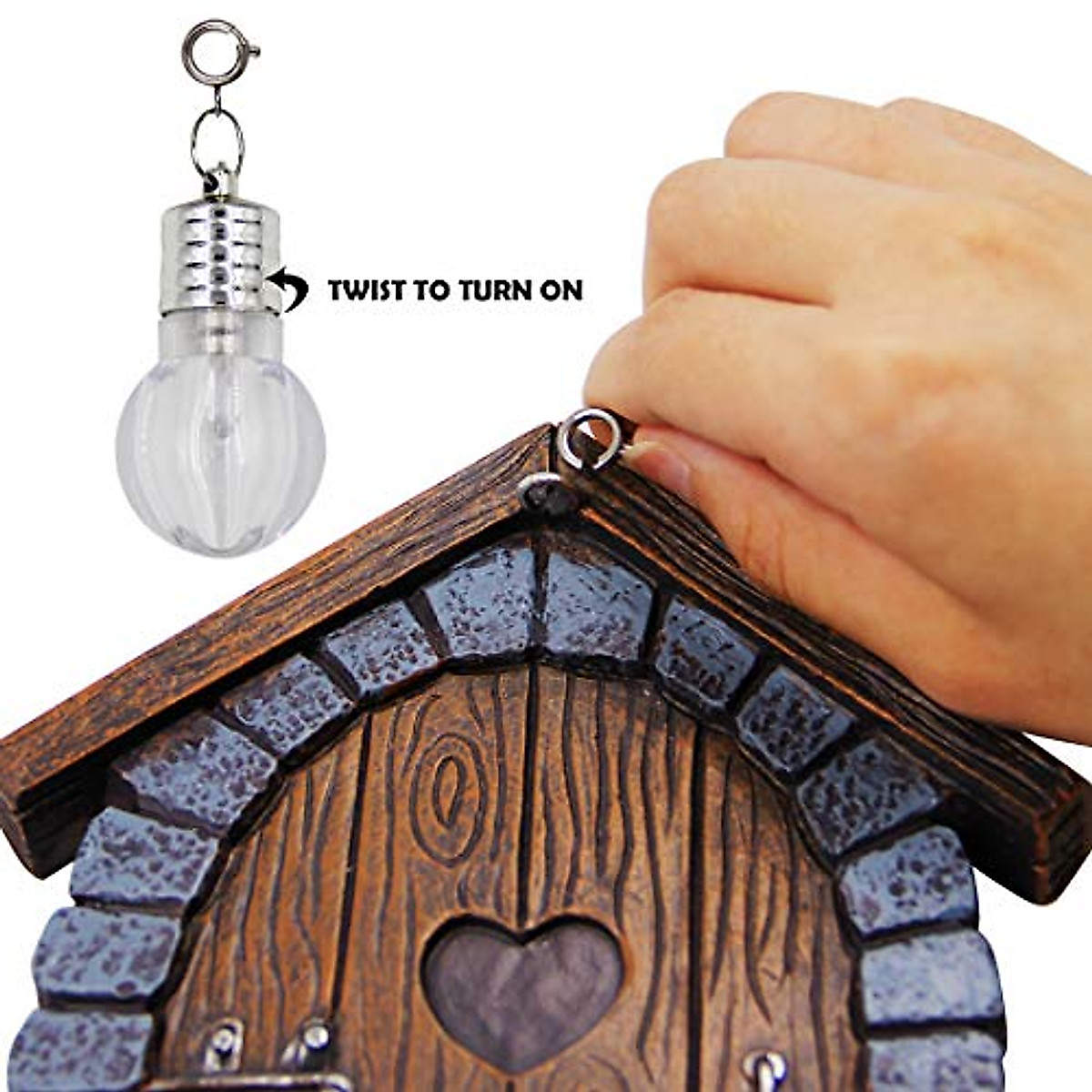 Juegoal Fairy Gnome Home Miniature Window and Door with Litter lamp for Trees Decoration, Glow in Dark Fairies Sleeping Door and Windows, Yard Art Garden Sculpture, Lawn Ornament Décor
