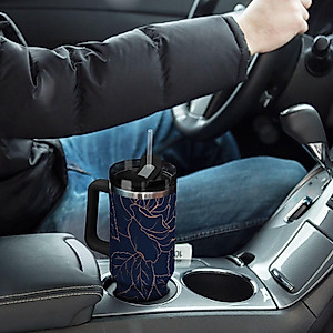 Yasala Car Tumbler with Handle Art Rose Flower Travel Mug Coffee Cup Insulated Beverage Container Mega Cup for Hot Cold Drinking Thermos Water Bottle Cupholder Friendly 40 oz